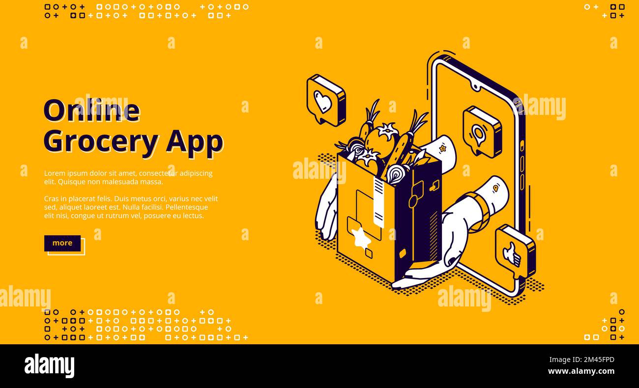 Online grocery app isometric landing page. Food order and delivery ...