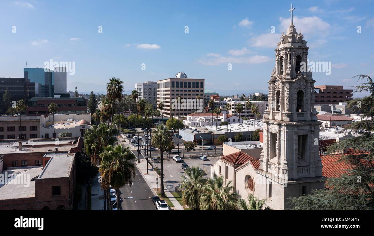 Daytime aerial view of historic downtown Riverside, California, USA ...