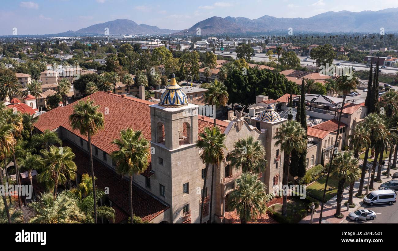 Daytime aerial view of historic downtown Riverside, California, USA ...