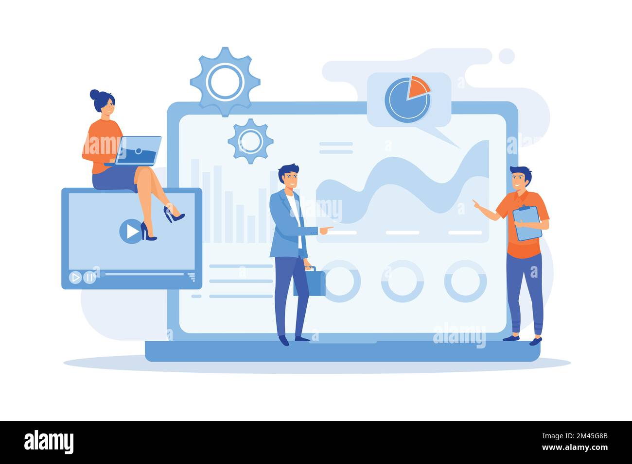 Data analysis, business analytics, SMM strategy. Analysts team working. Social media dashboard ...