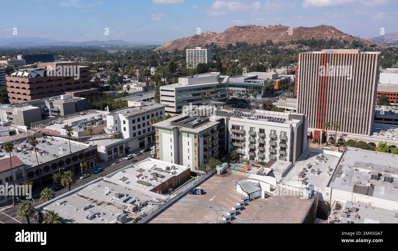 Daytime aerial skyline view of downtown Riverside, California, USA ...