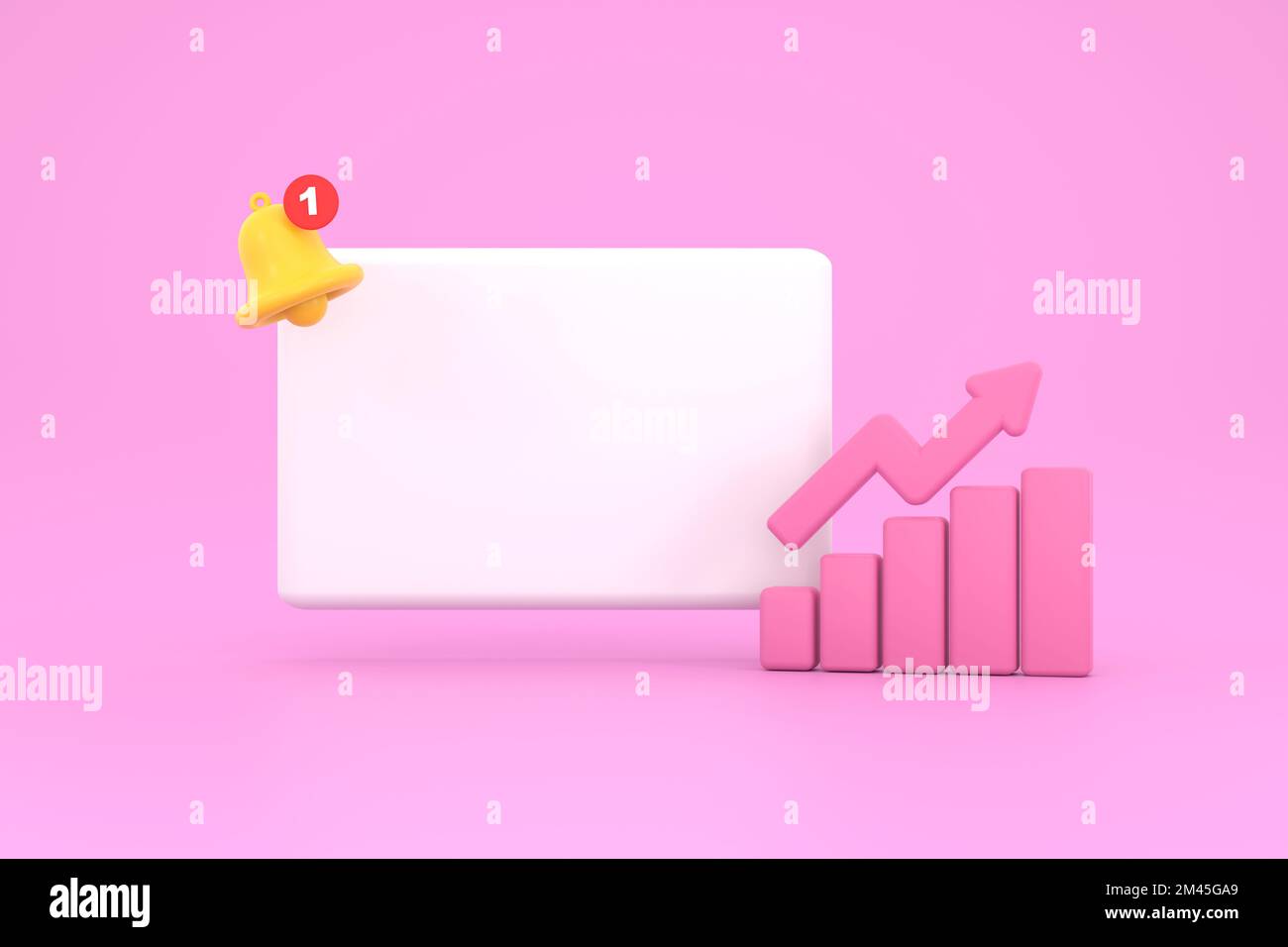 3D. Empty reminder pop up, notification bell icon with graph Stock ...