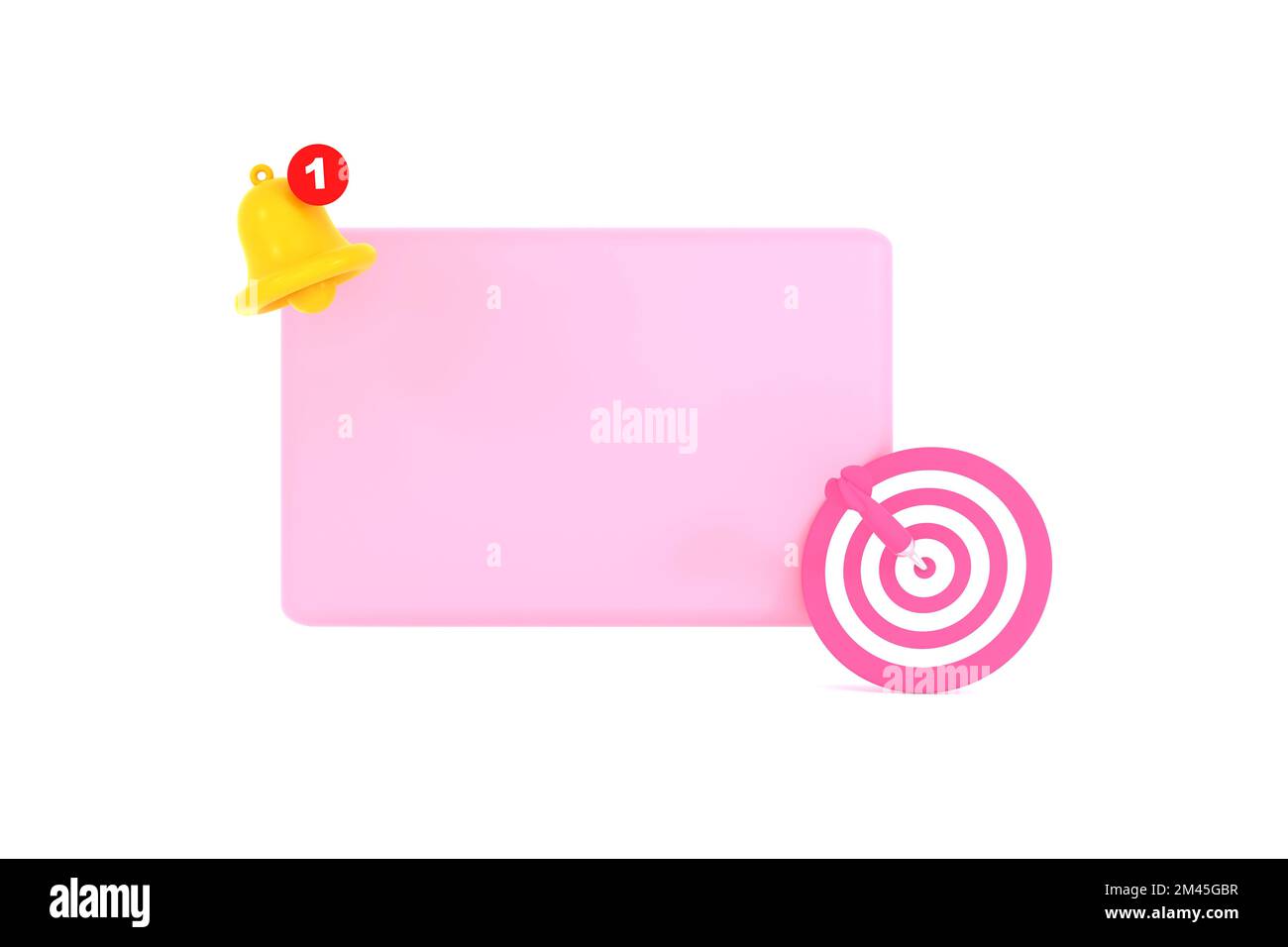 3D. Empty reminder pop up, notification bell icon with darts Stock ...