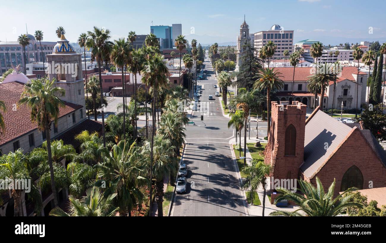 Daytime aerial view of historic downtown Riverside, California, USA ...