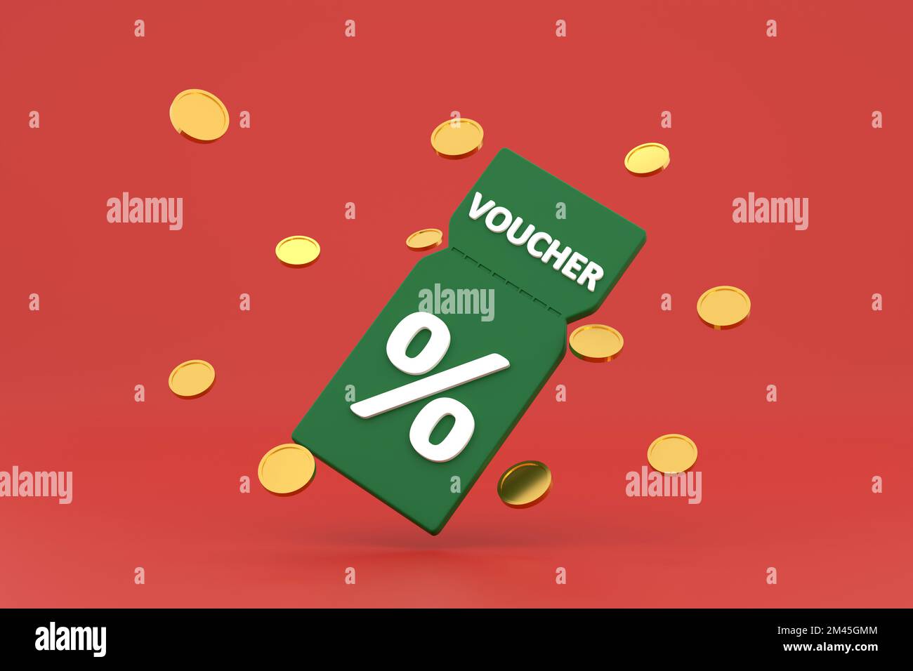 3D. discount coupon with percentage sign with coins. Voucher card cash ...