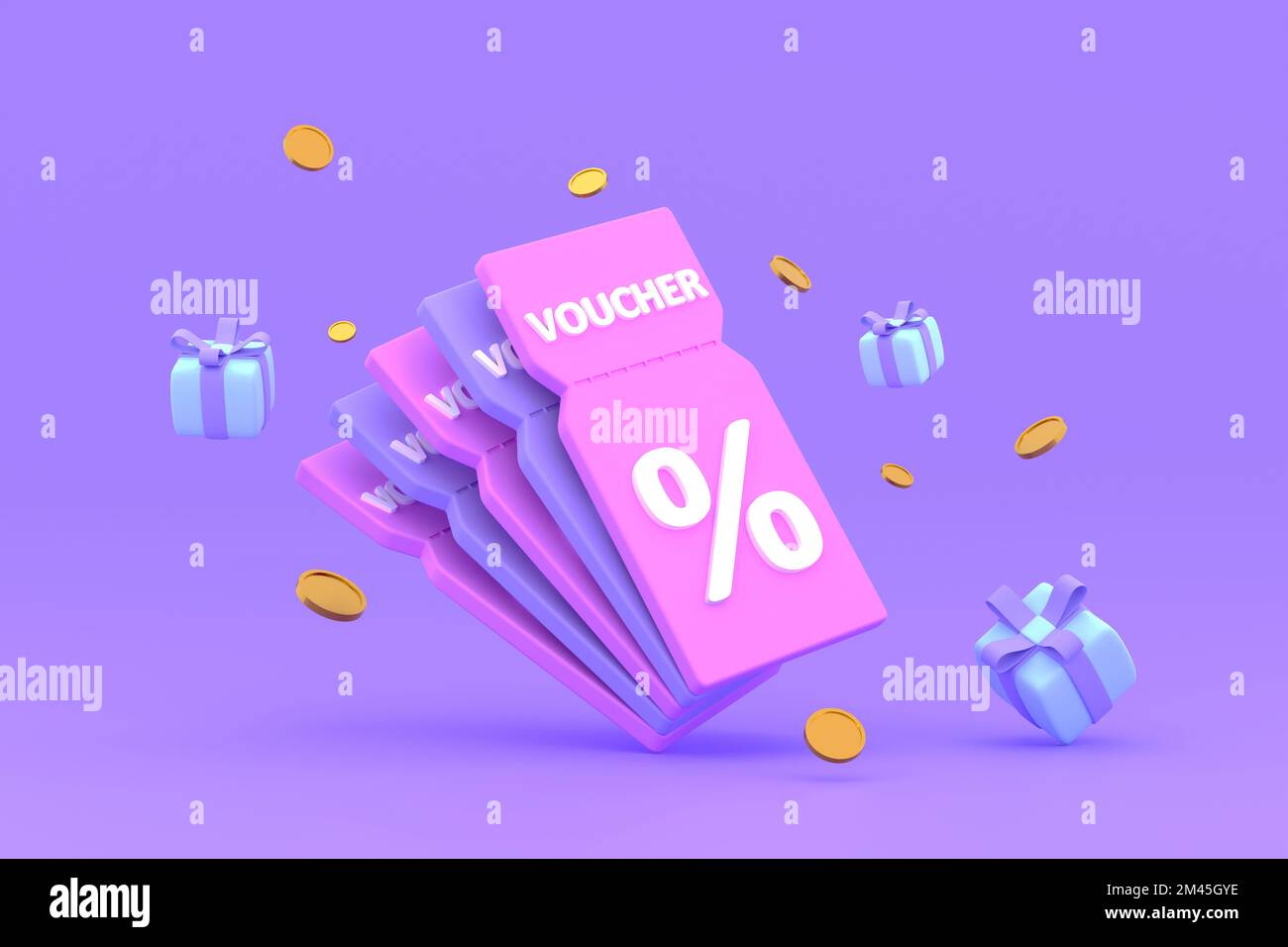 3D. discount coupon with percentage sign with coins and gift box ...