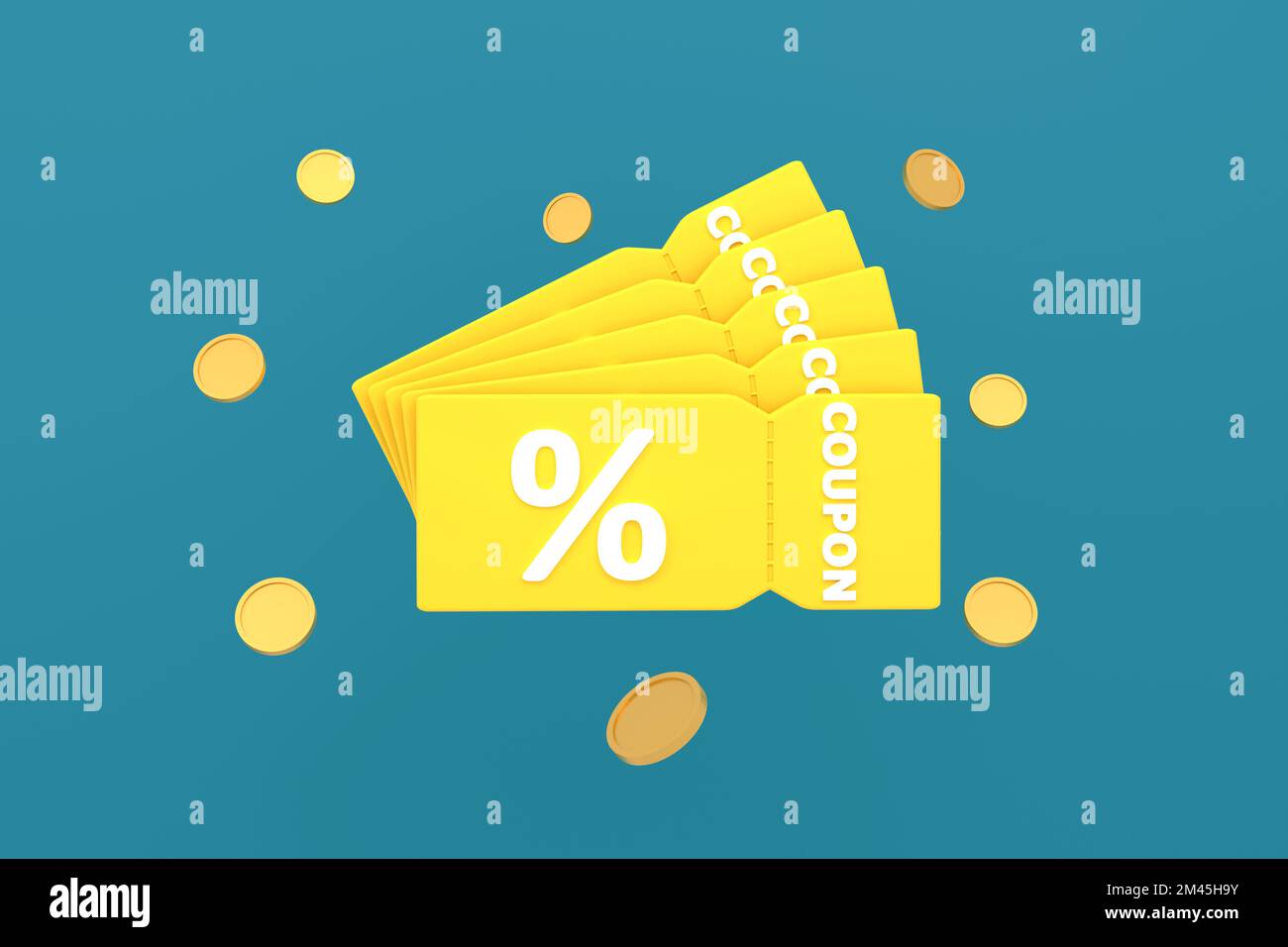 3D. discount coupon with percentage sign with coins. Voucher card cash ...