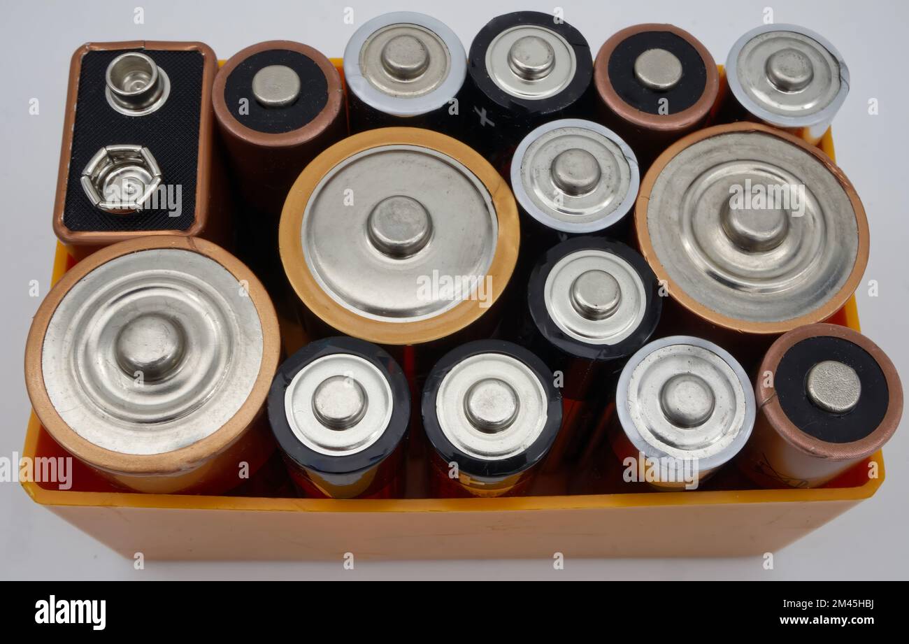 Batteries of different sizes and formats, selective focus Stock Photo ...