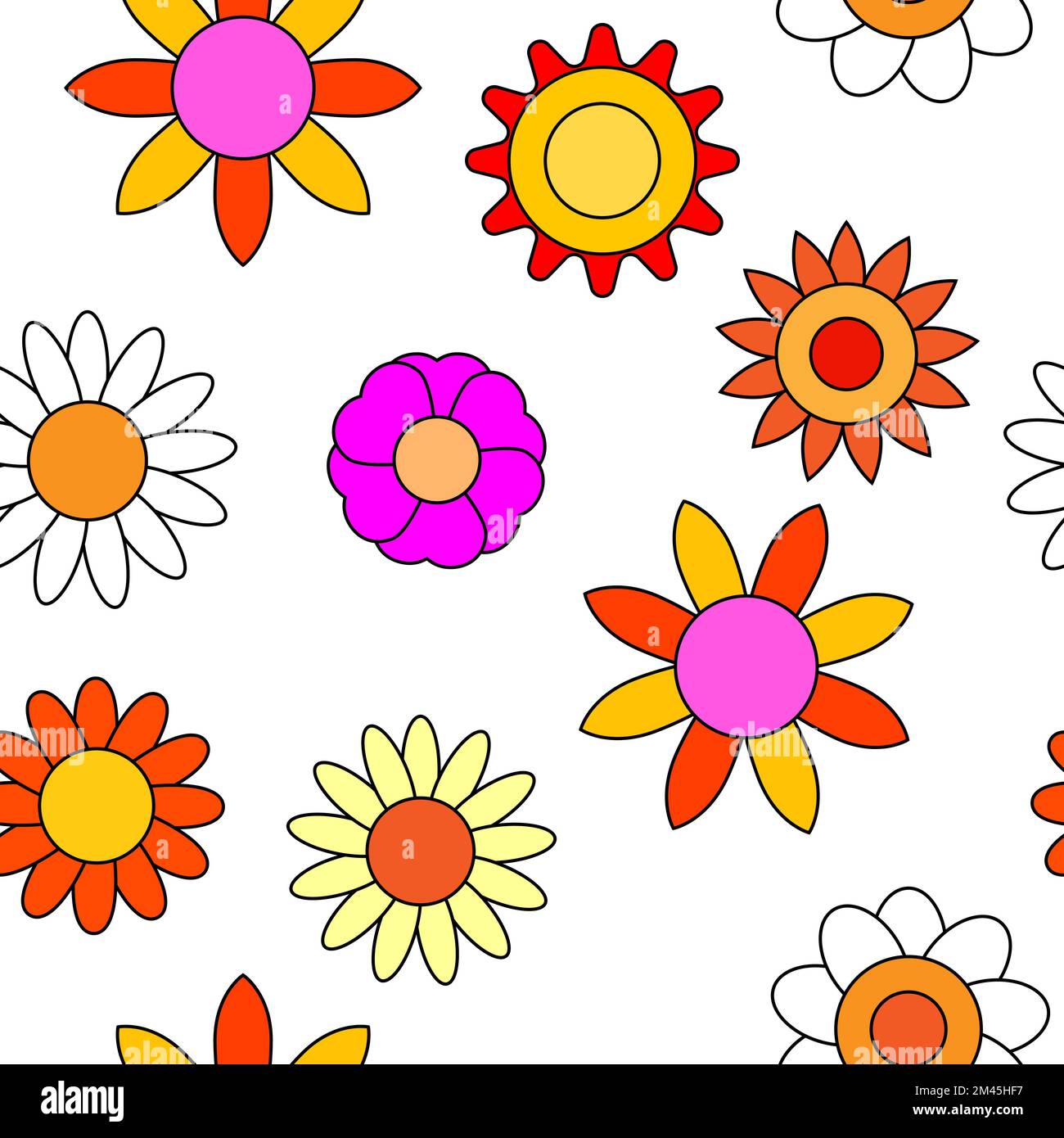 Groovy hippie flower seamless pattern. Colorful flowers trendy ...