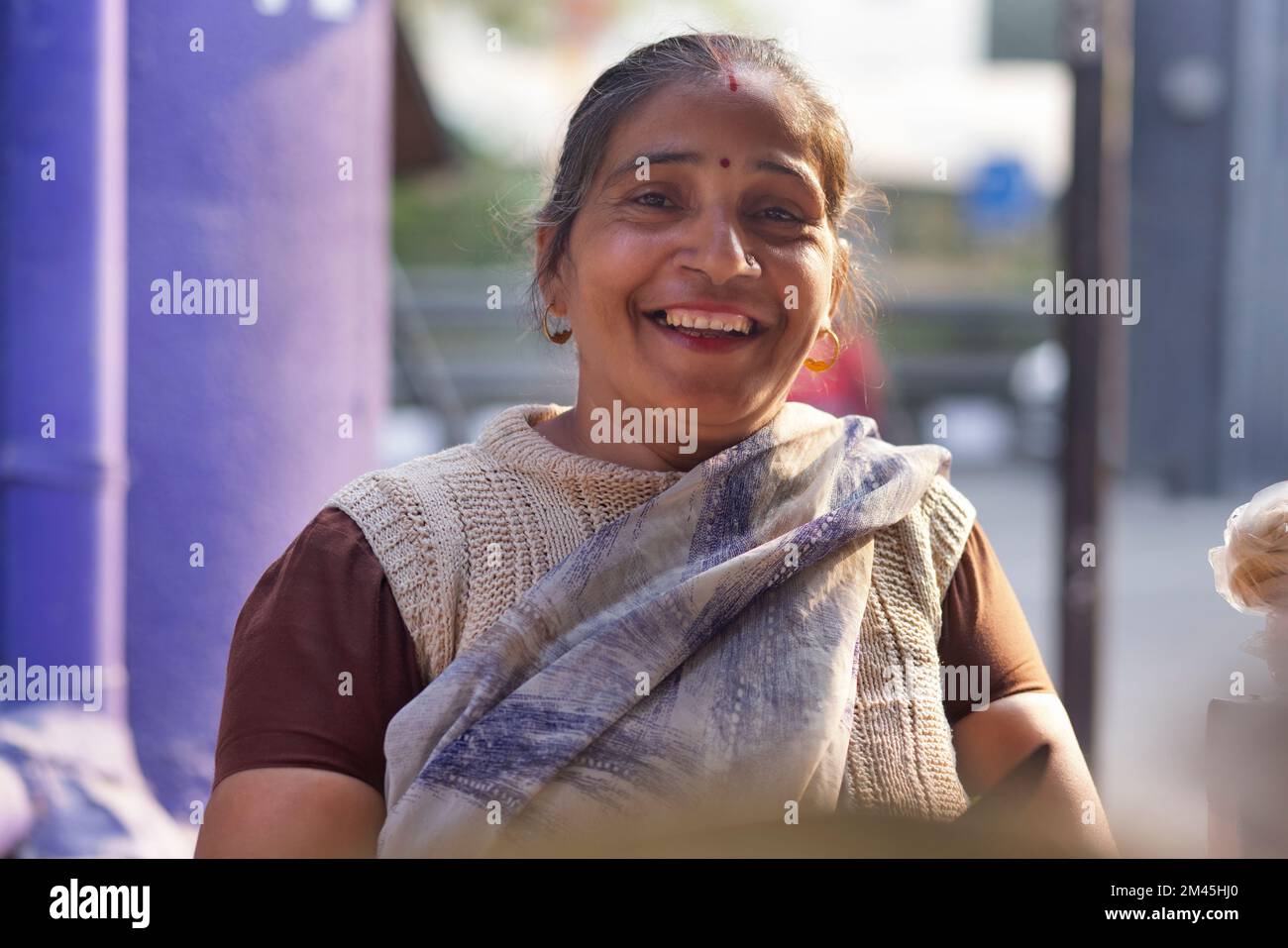 Portrait of a smiling female vendor at her roadside food stall Stock ...