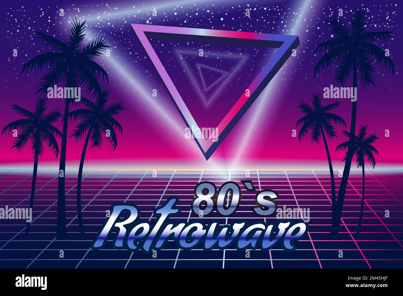 Retrowave 80's retro banner vaporwave aesthetic background. Palms silhouette triangle grid 3d ...