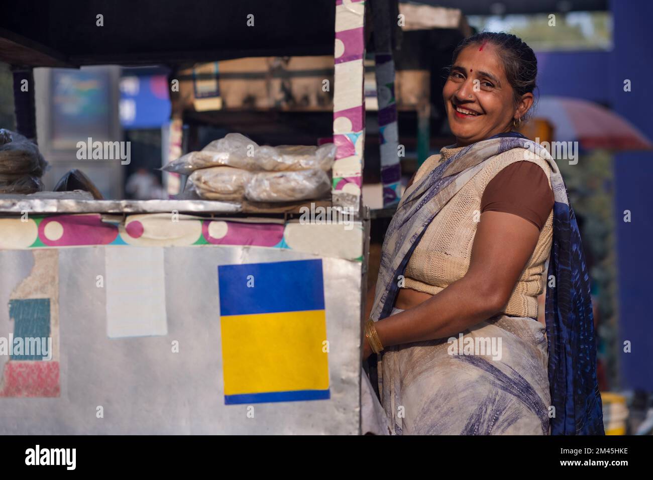 Portrait of a smiling female vendor at her roadside food stall Stock ...