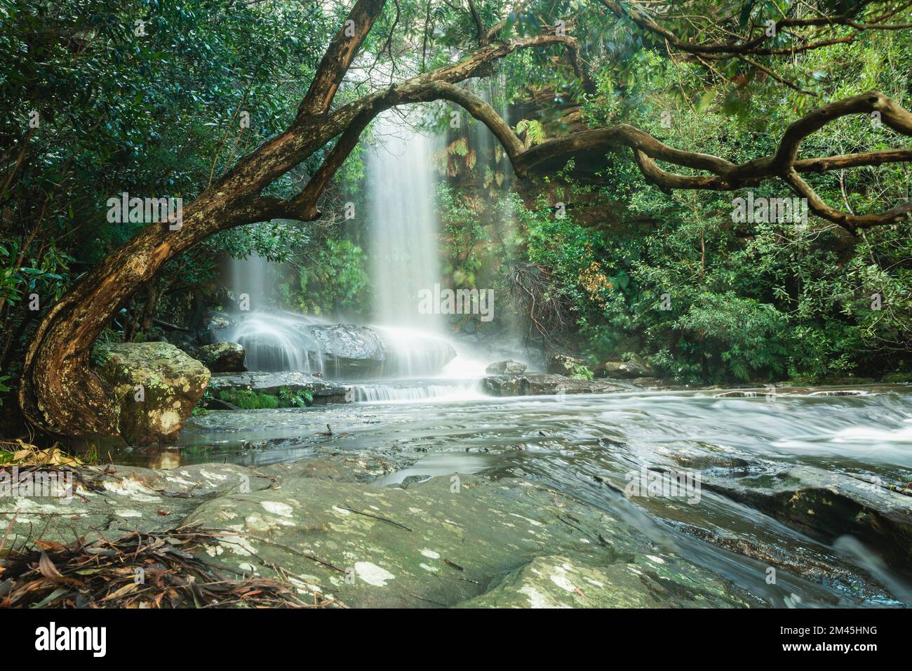 Beautiful waterfall and cascade flowing amongst beautiful cliffs trees ...