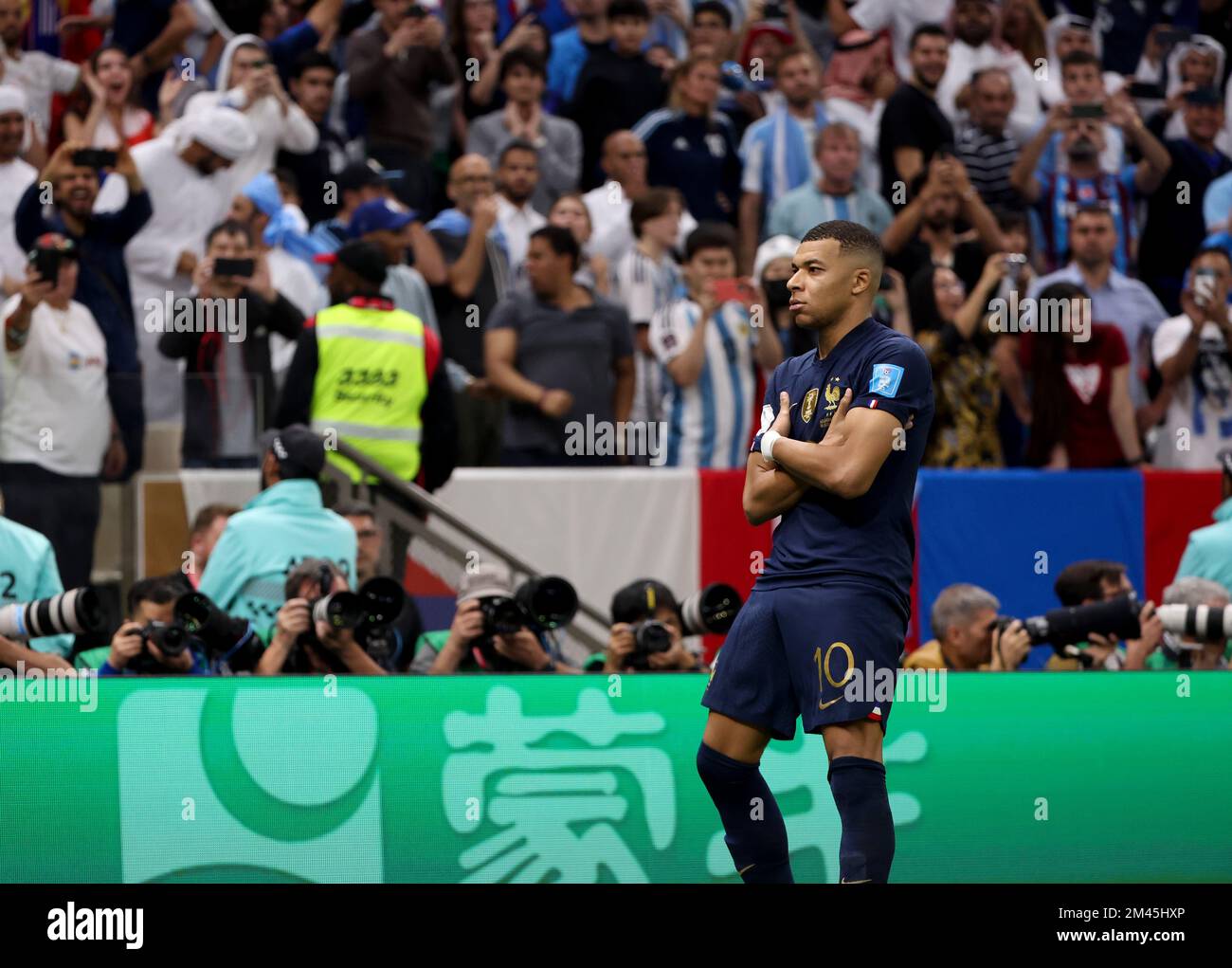 Qatar - 18/12/2022, Kylian Mbappe of France celebrates his third goal ...