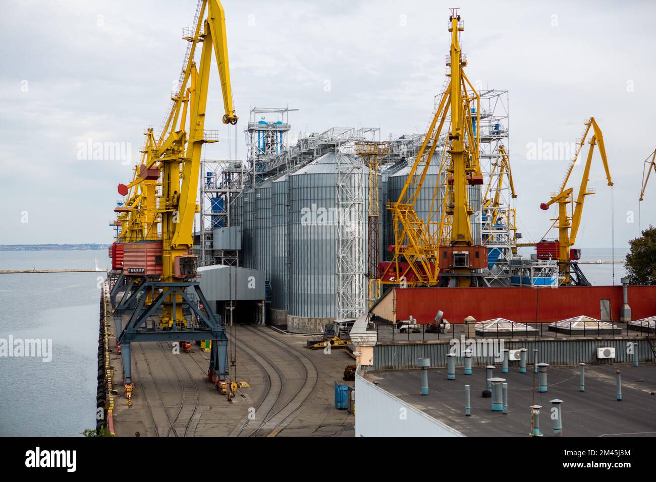 Odessa, Ukraine SIRCA 2018: Port grain elevator. Industrial sea trading ...