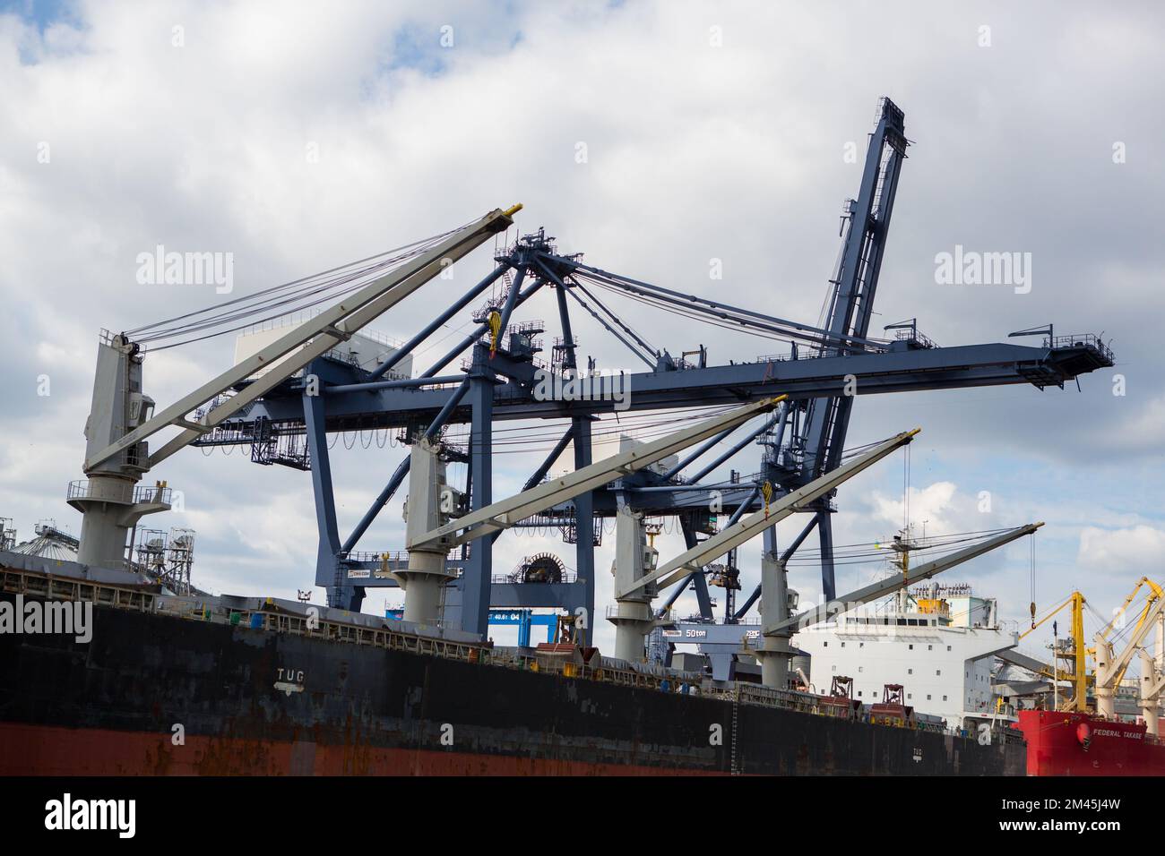Odessa, Ukraine SIRCA 2018: Vessel dry cargo on loading, unloading in port. Bulker in port Stock ...