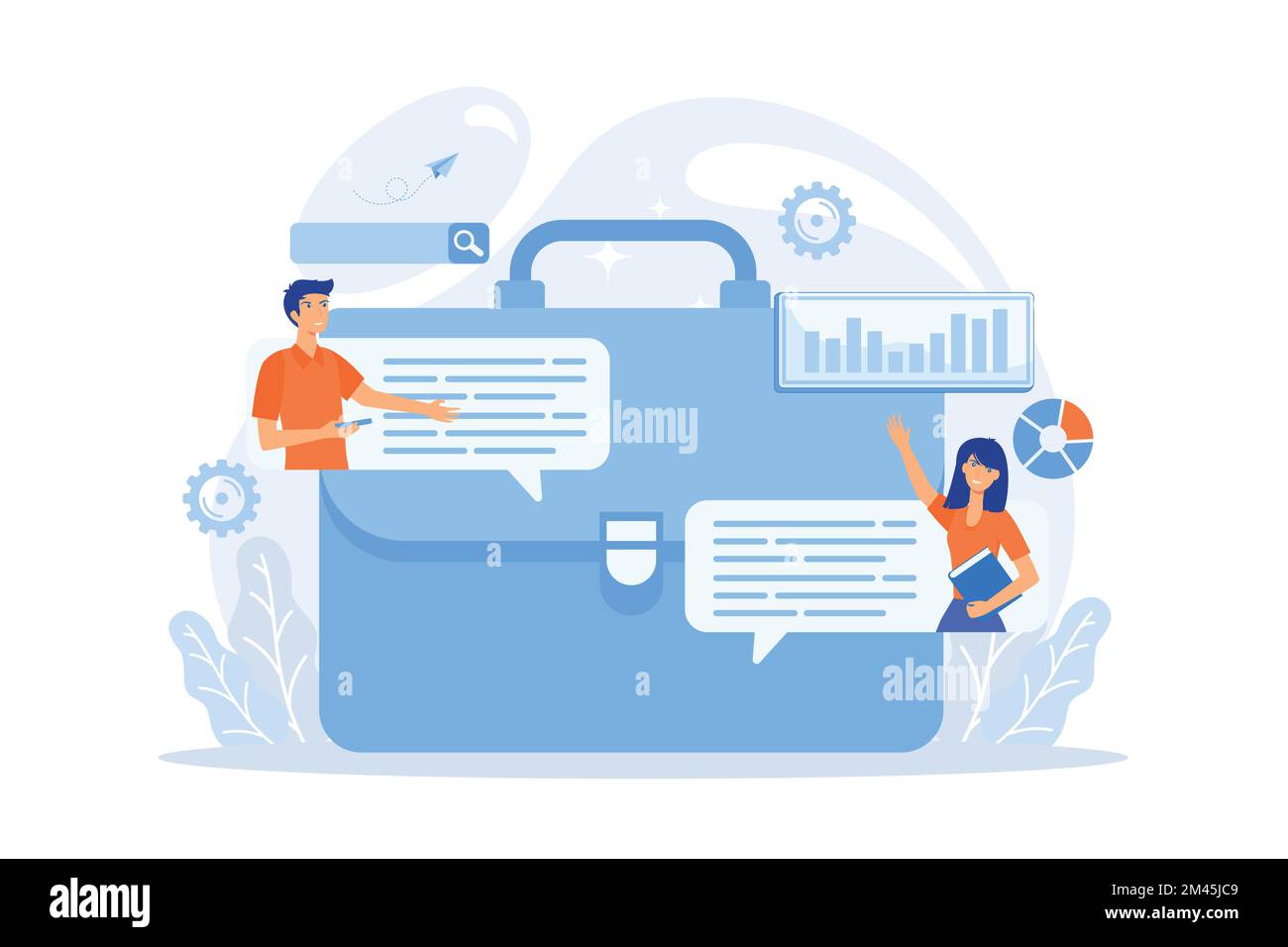 Business people talking with speach bubbles and briefcase. Consulting ...