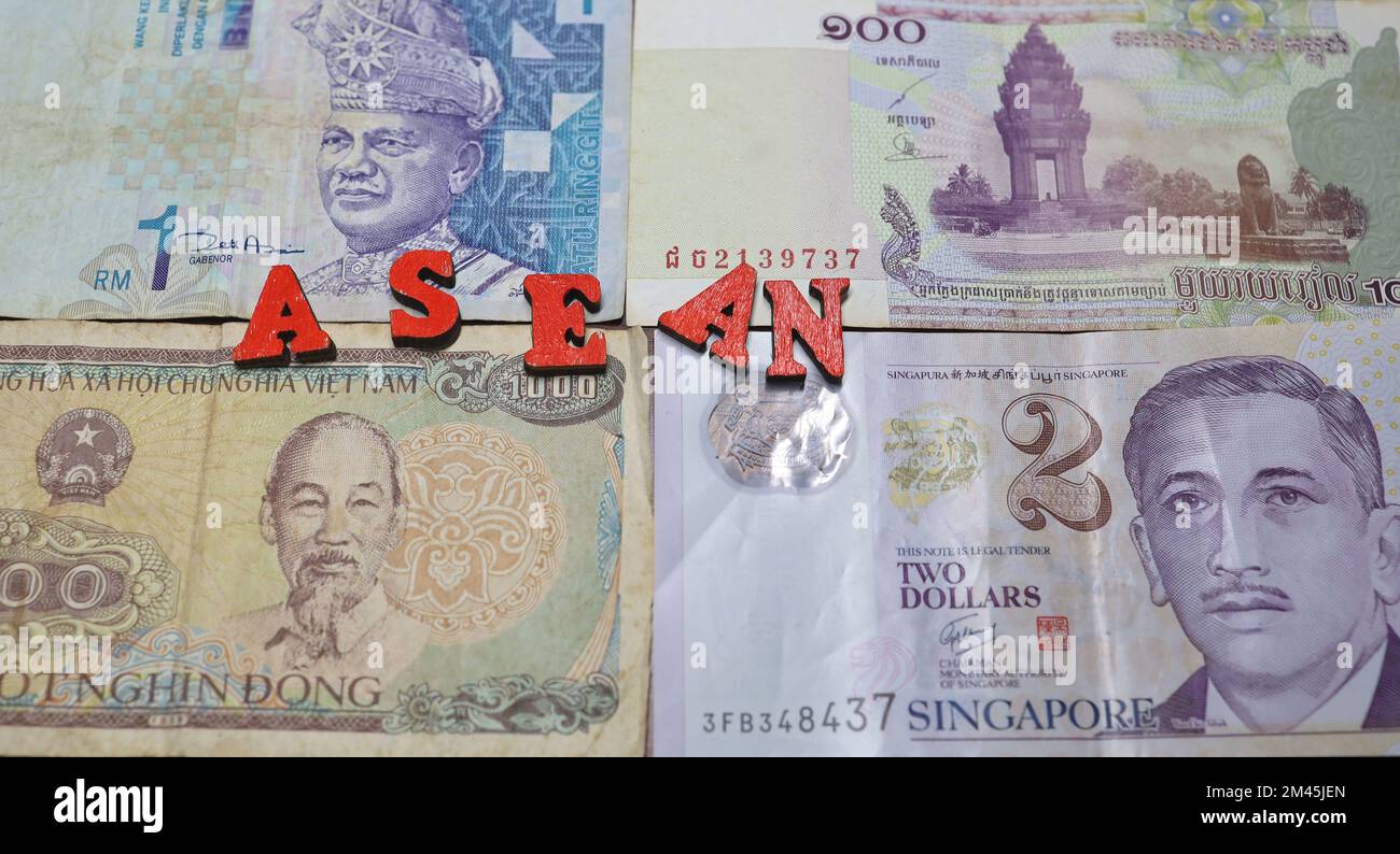 Japan, December 2022. Currencies of Asian countries.Image: ASEAN and ...
