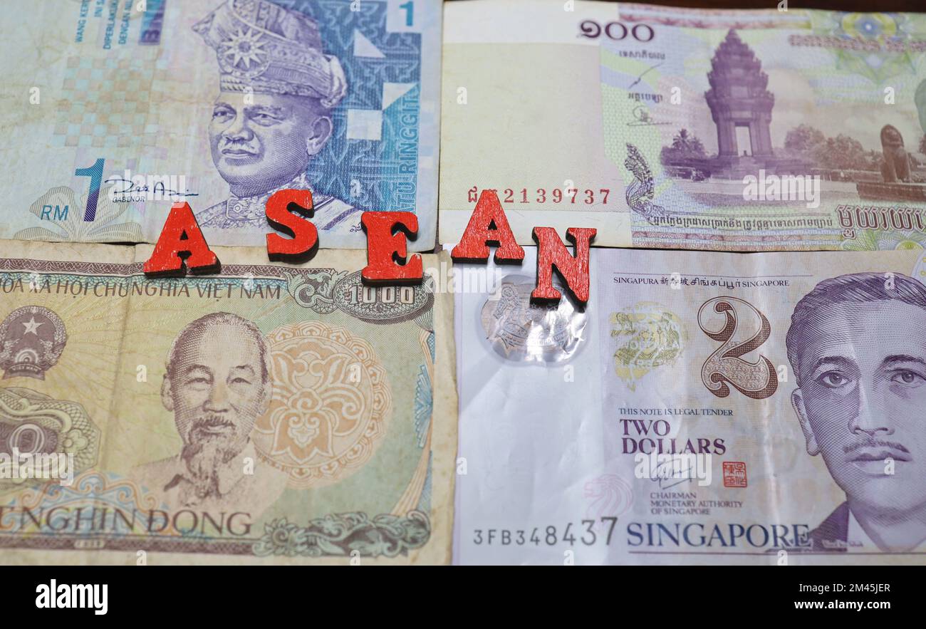 Japan, December 2022. Currencies of Asian countries.Image: ASEAN and ...