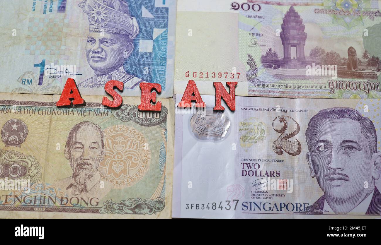 Japan, December 2022. Currencies of Asian countries.Image: ASEAN and ...