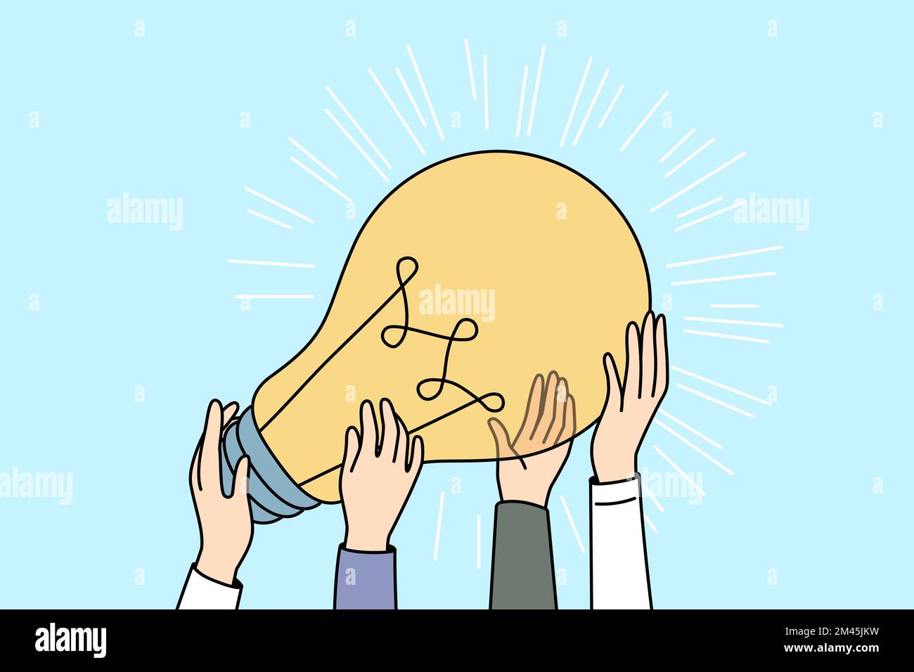 Close-up of hands of businesspeople holding huge lightbulb generate ...