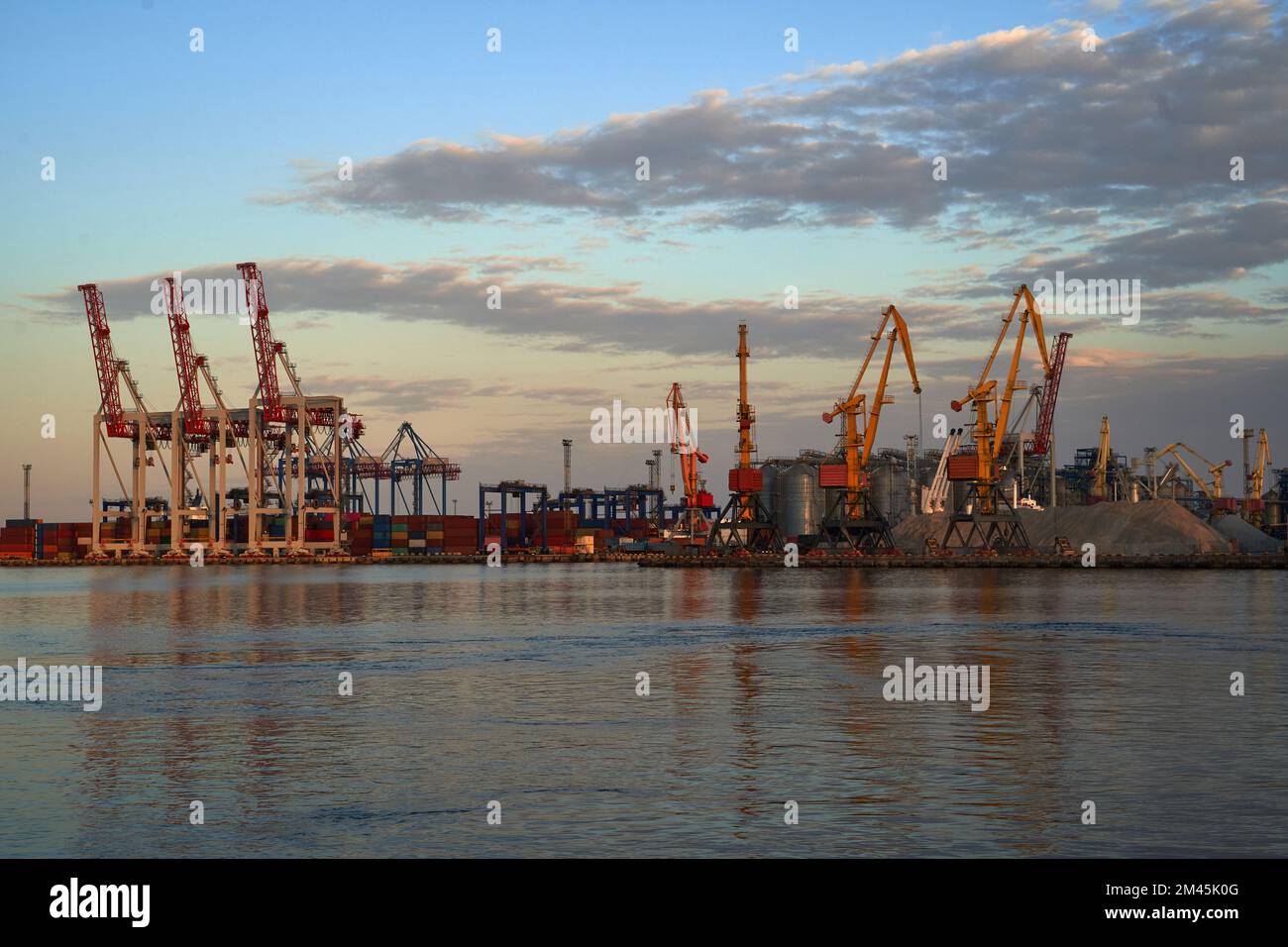 Industrial port wiev from bay Stock Photo - Alamy