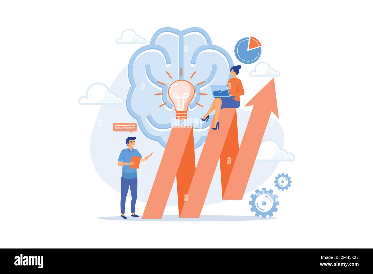 Brain, lightbulb and business team solving problem. Innovative solution ...