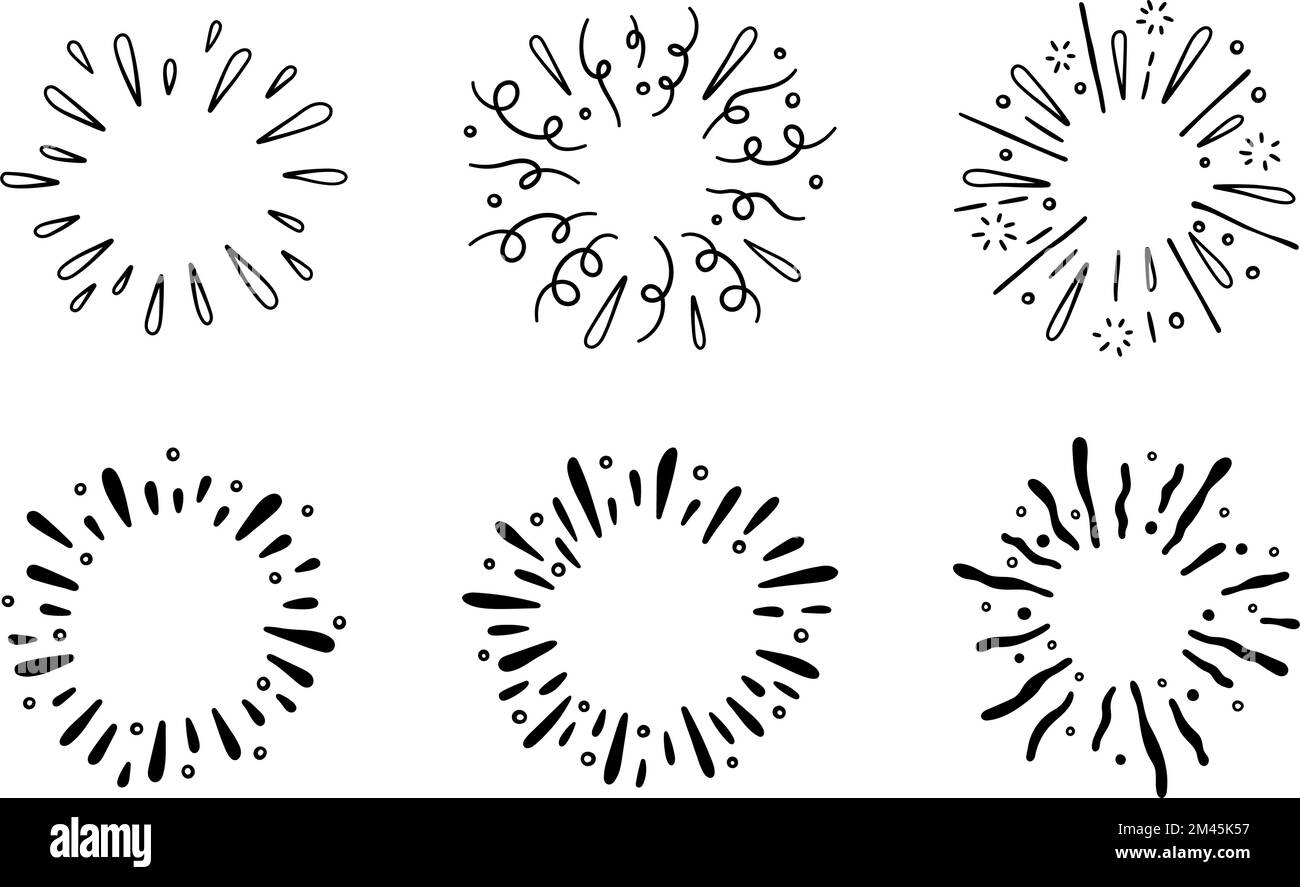 Hand drawn firework. Star burst. Sunburst doodle icon. Hand drawn ...