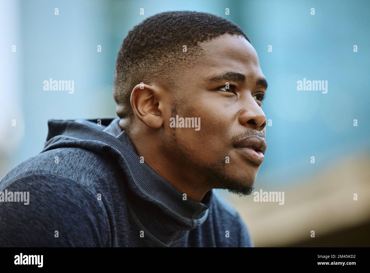 Thinking, fitness and black man in the city for running motivation ...