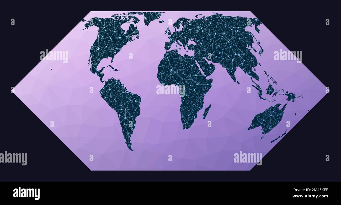 Global network. Eckert II projection. World network map. Wired globe in ...