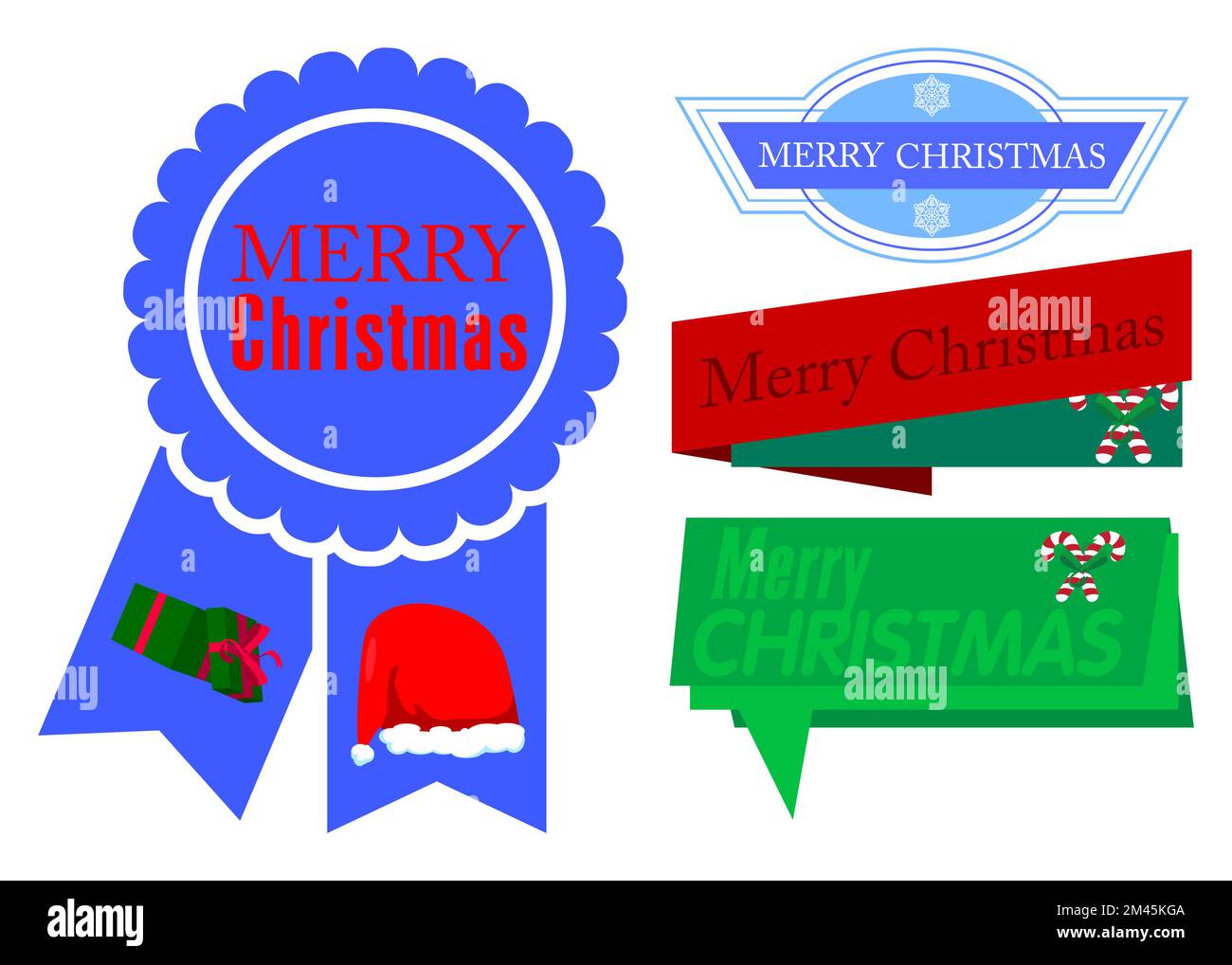 Set of ribbon with Merry Christmas text. Banner template. Label sticker ...