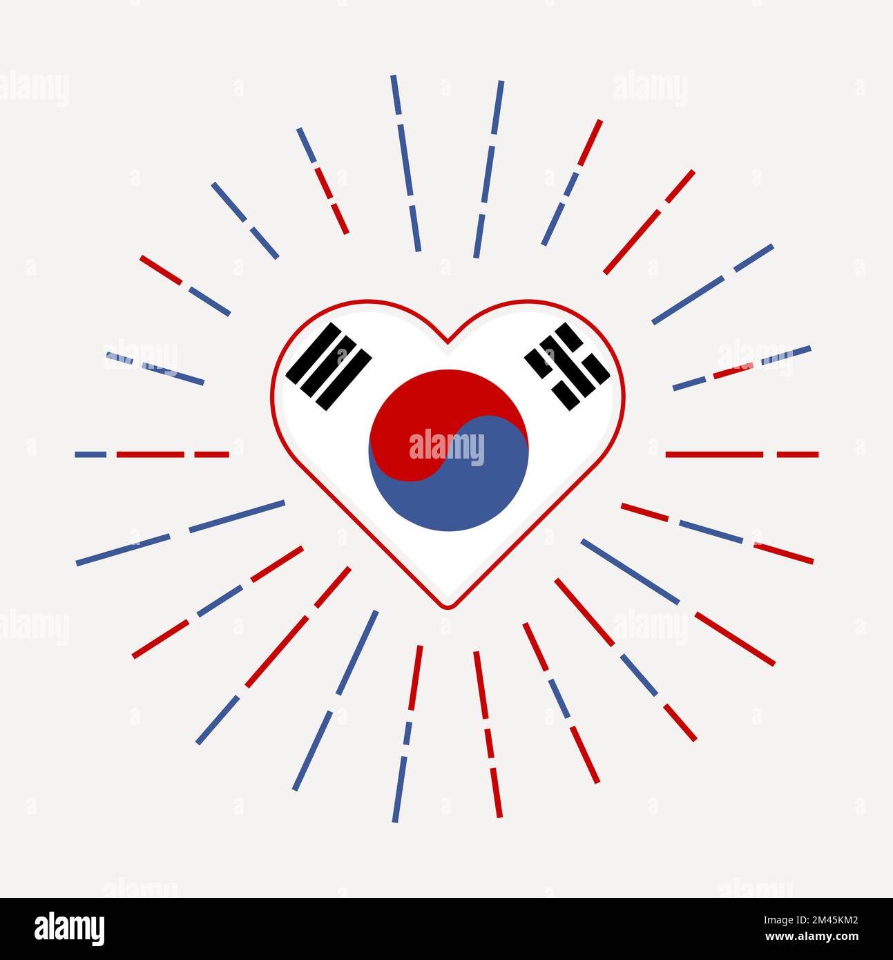 South Korea heart with flag of the country. Sunburst around South Korea ...