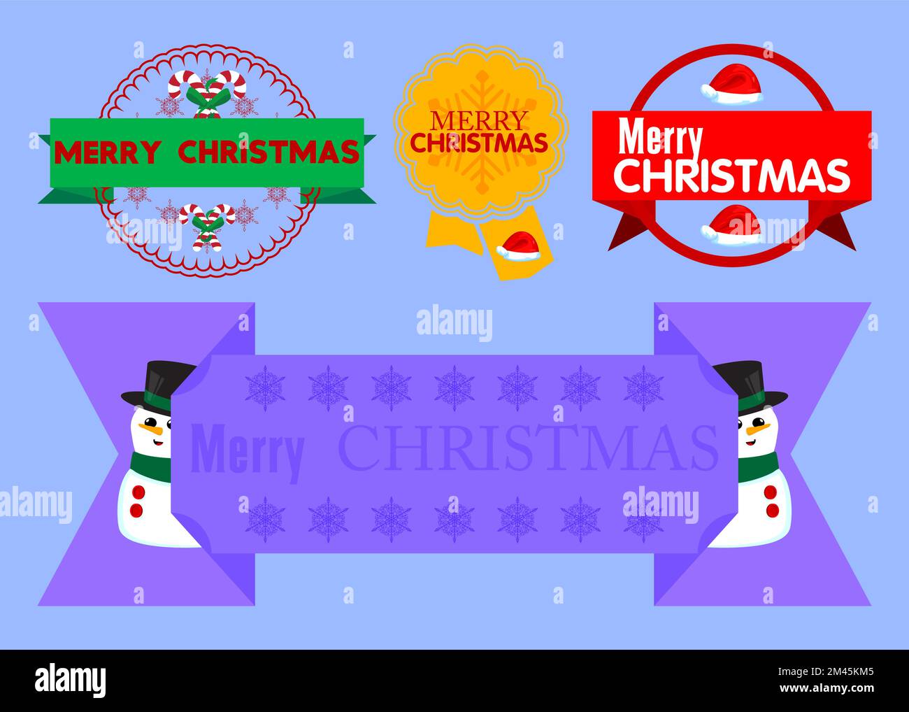 Set of ribbon with Merry Christmas text. Banner template. Label sticker ...