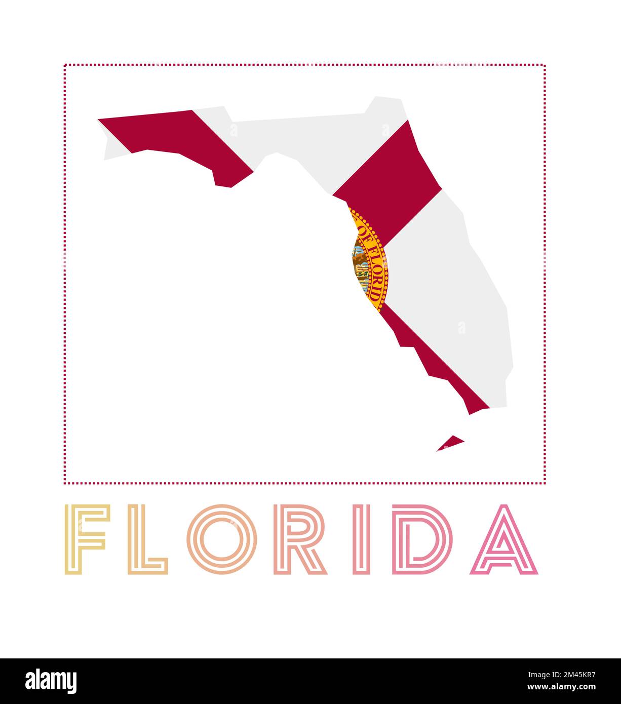 Florida Logo. Map of Florida with state name and flag. Appealing vector illustration Stock ...