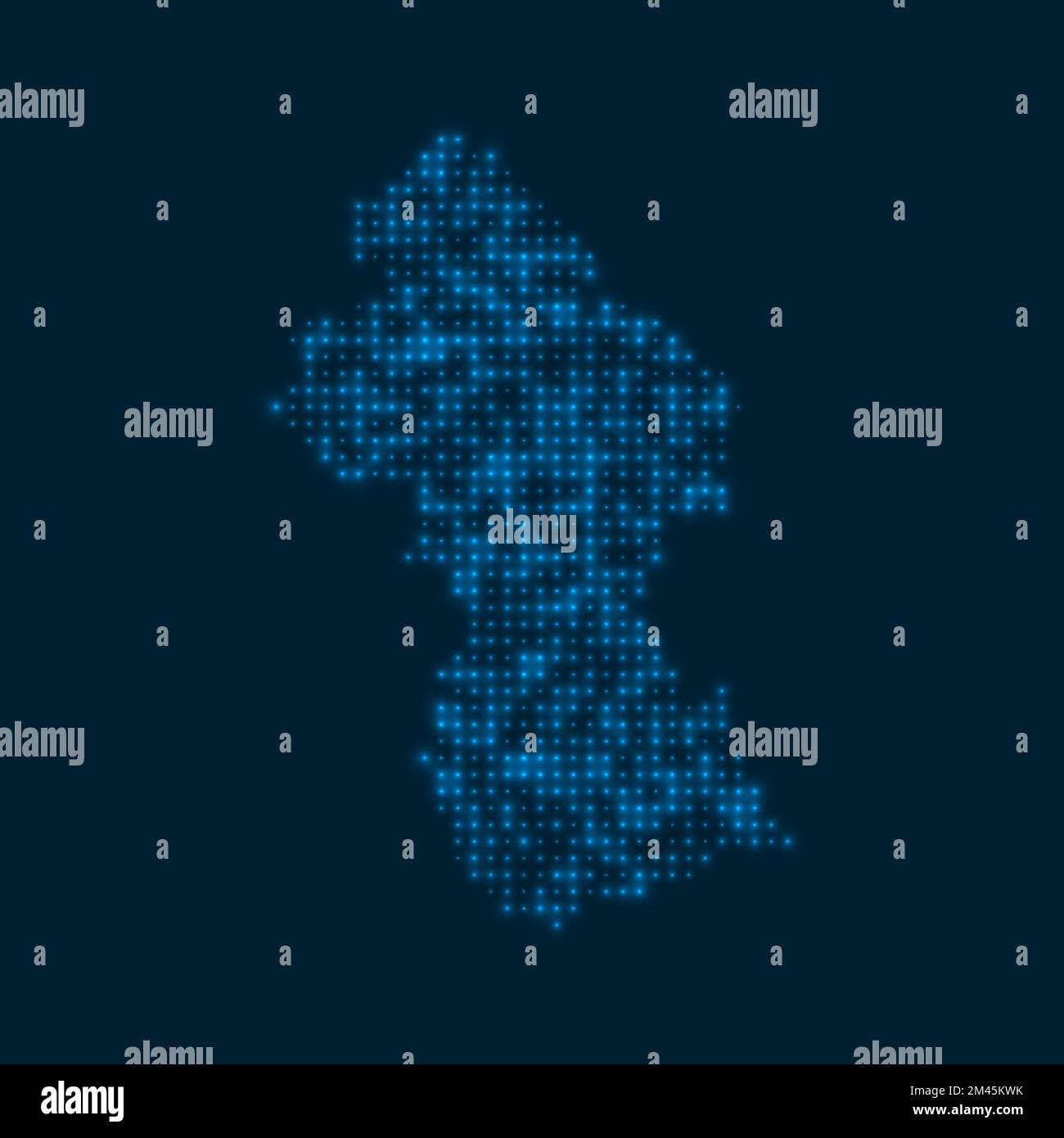 Guyana dotted glowing map. Shape of the country with blue bright bulbs ...