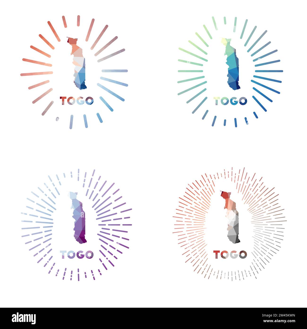 Togo low poly sunburst set. Logo of country in geometric polygonal ...