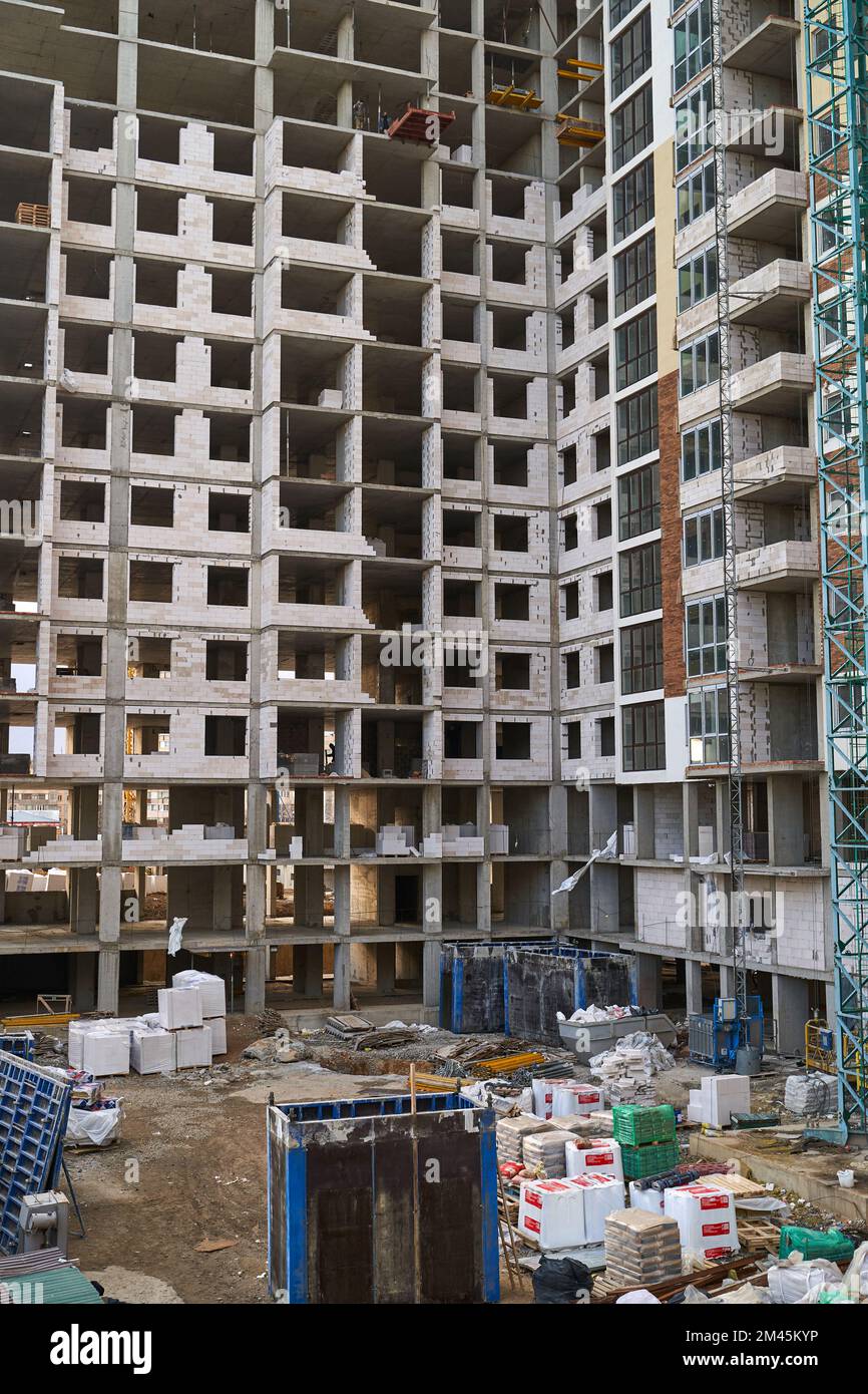 Construction site. High rise Building under construction. Construction ...