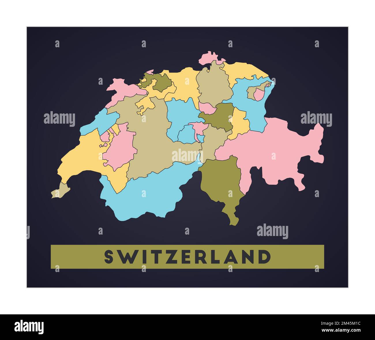 Switzerland map. Country poster with regions. Shape of Switzerland with ...
