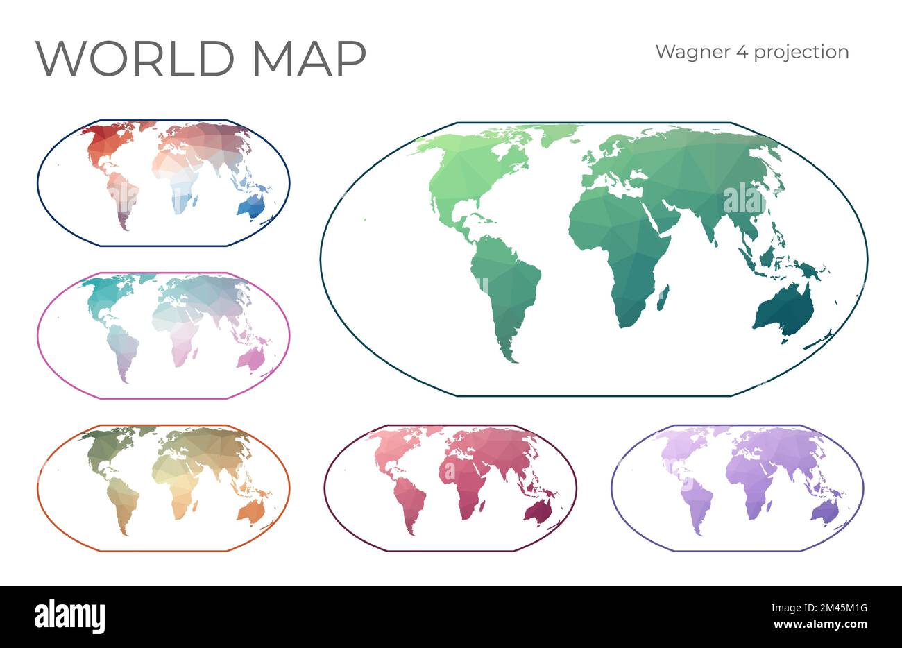 Low Poly World Map Set Wagner Iv Projection Collection Of The World Maps In Geometric Style