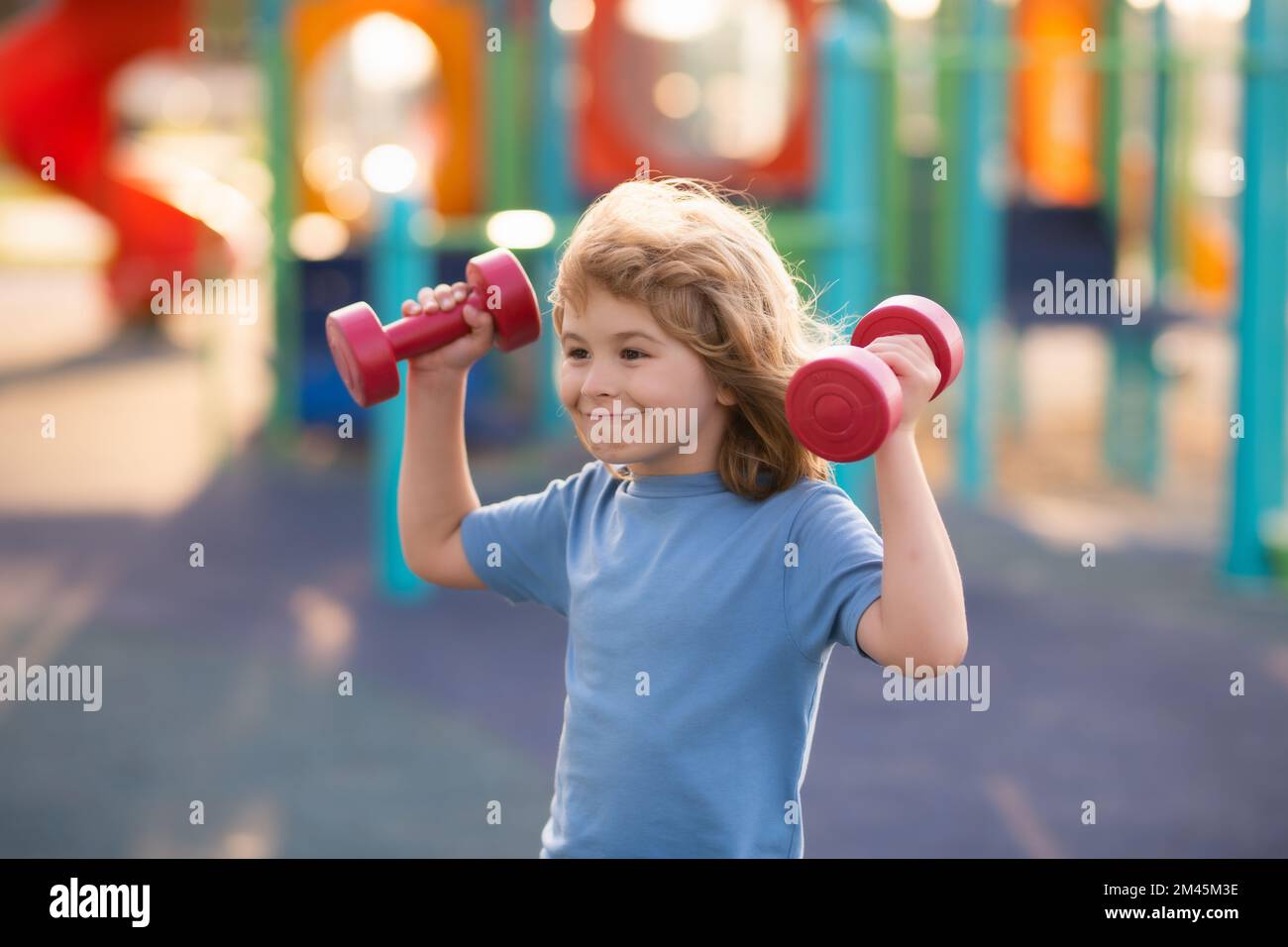 Kids sport training on playground outdoor. Healthy kids. Cute little ...