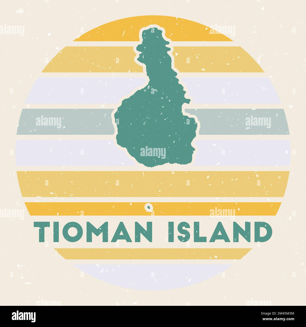 Tioman Island logo. Sign with the map of the island and colored stripes ...