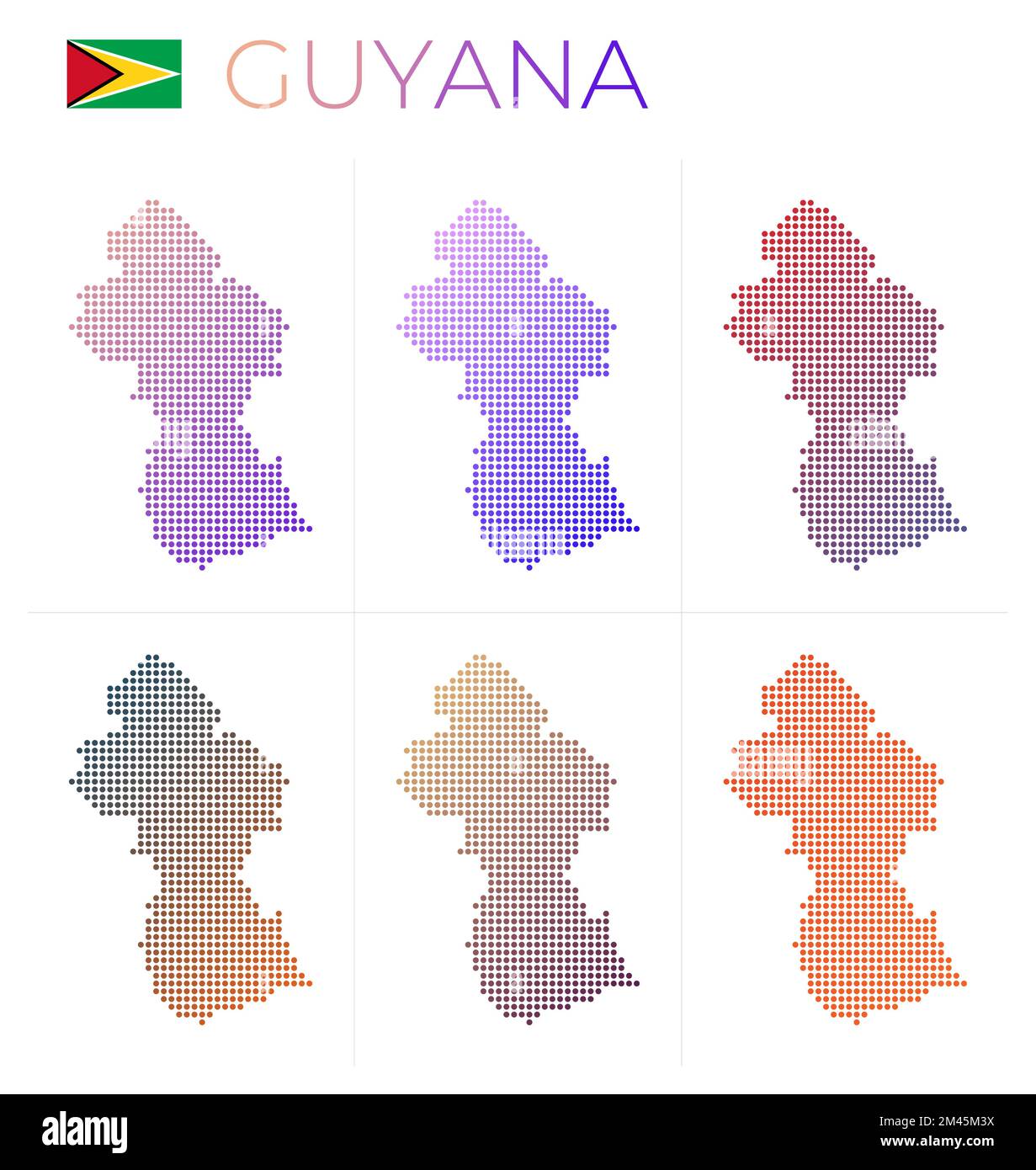 Guyana dotted map set. Map of Guyana in dotted style. Borders of the country filled with ...
