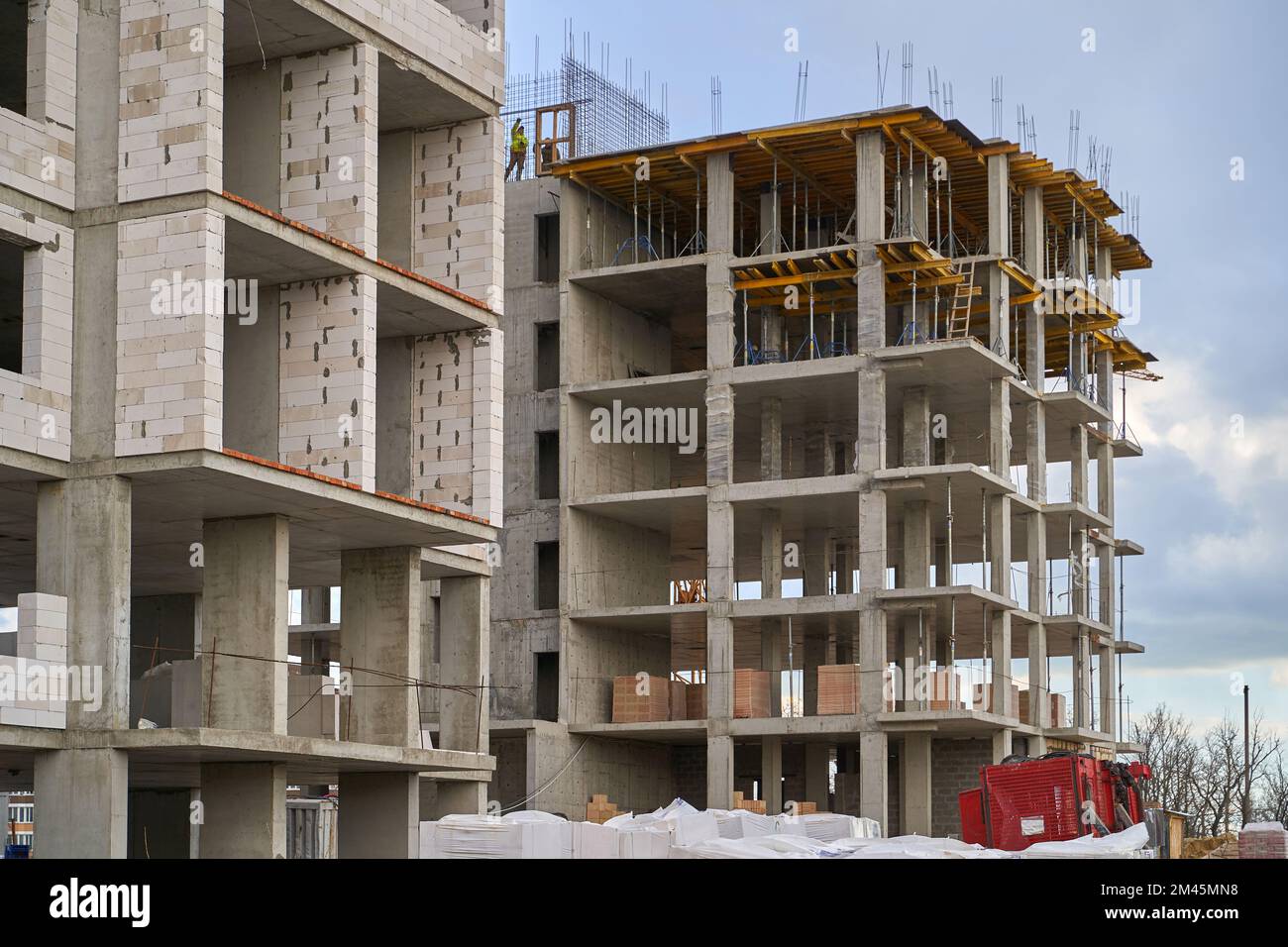 Construction site. High rise Building under construction. Construction ...