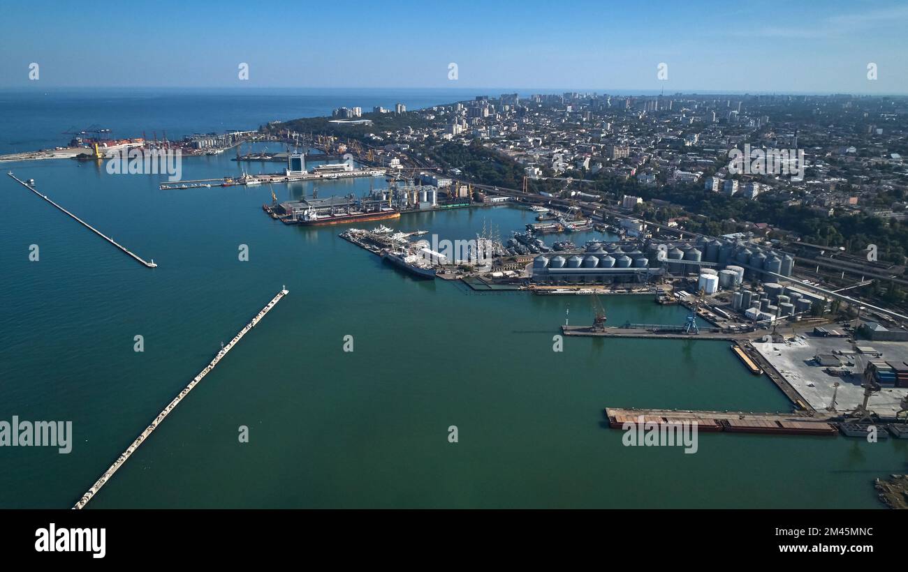 Aerial view of the seaport Stock Photo - Alamy