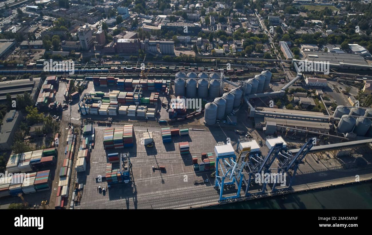 Aerial view of the seaport Stock Photo - Alamy