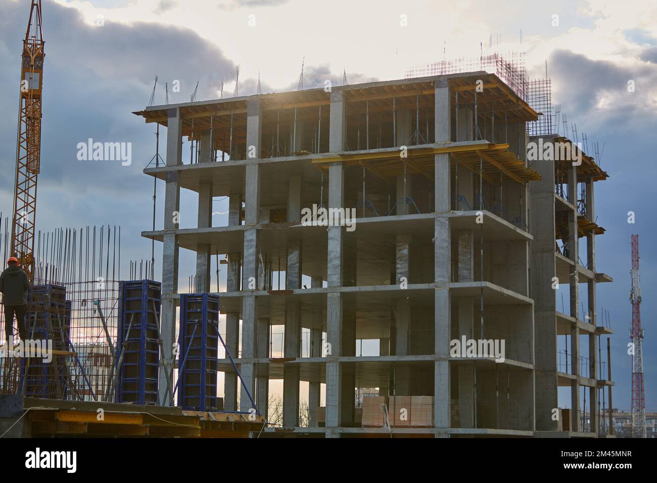 Construction site. High rise Building under construction. Construction ...
