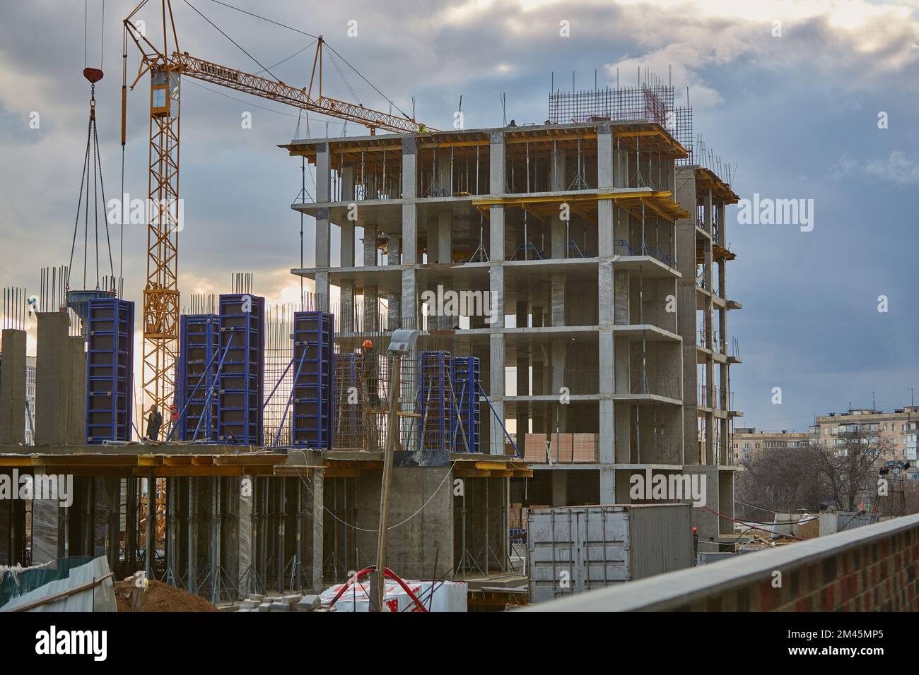 Construction site. High rise Building under construction. Construction ...