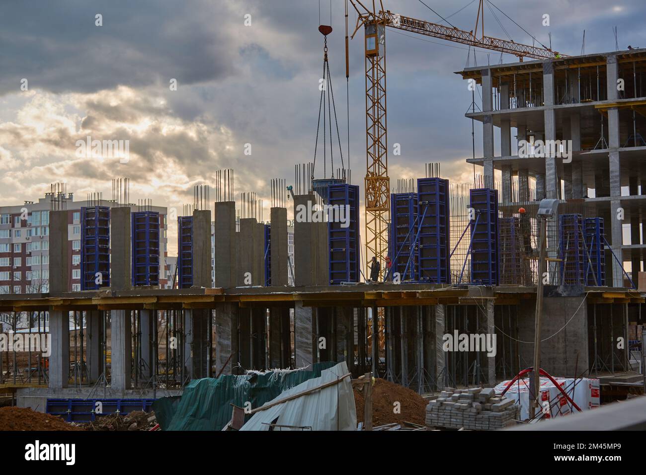Construction site. High rise Building under construction. Construction ...