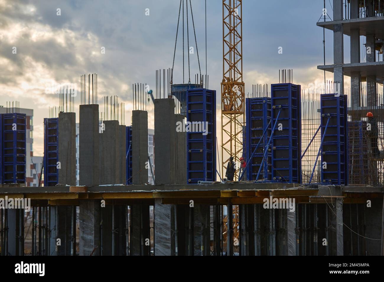 Construction site. High rise Building under construction. Construction ...