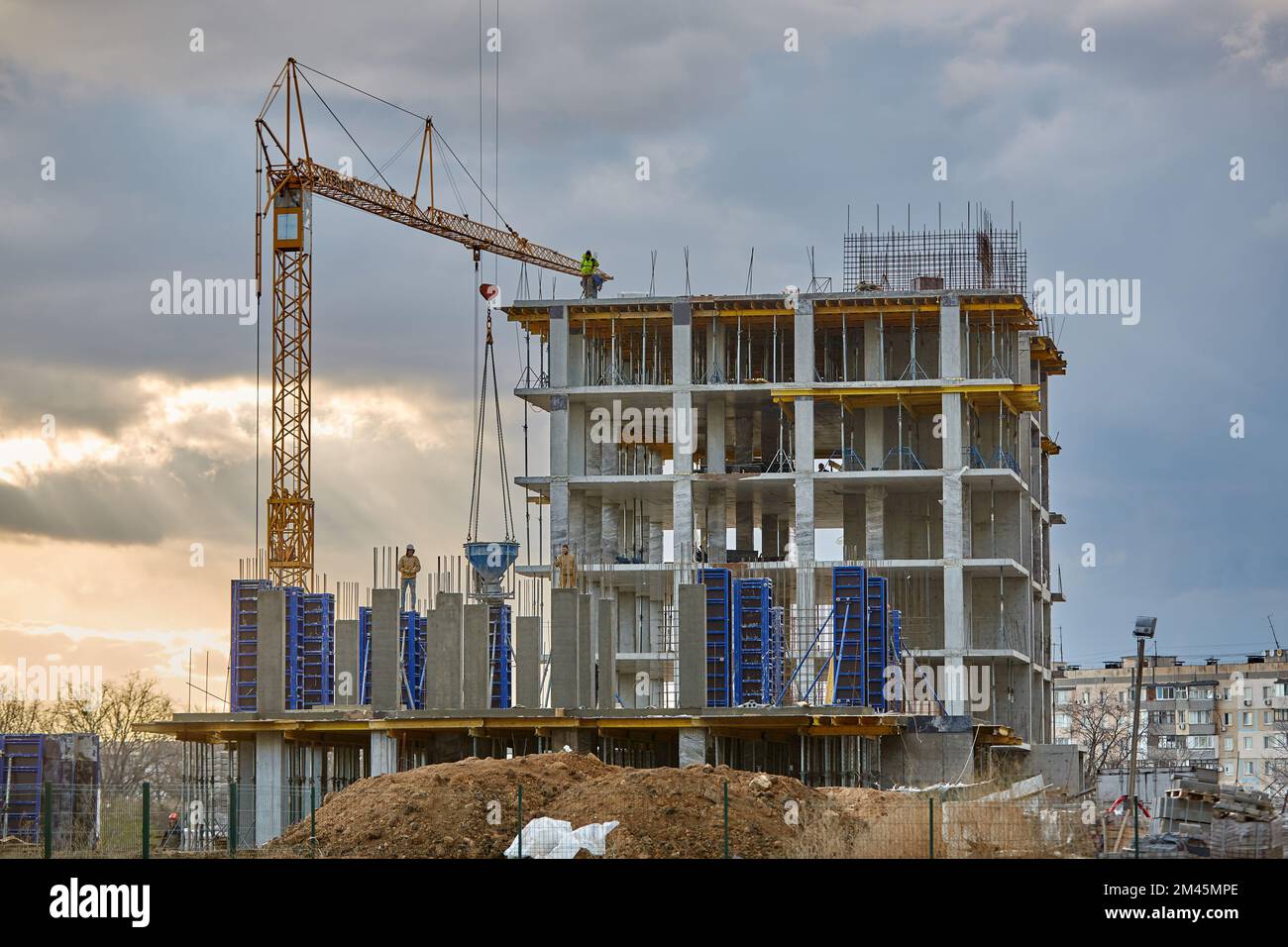 Construction site. High rise Building under construction. Construction ...